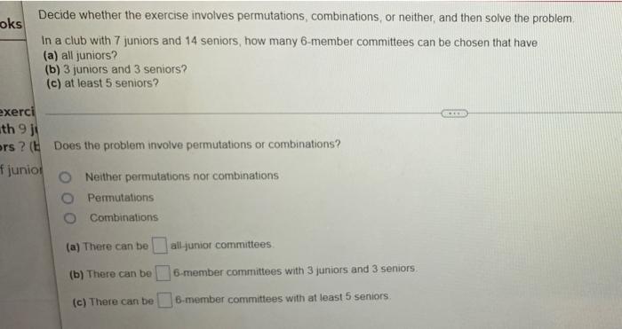 Solved oks Decide whether the exercise involves | Chegg.com