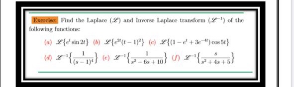 Solved Exercises Find the Laplace (L) and Inverse Laplace | Chegg.com