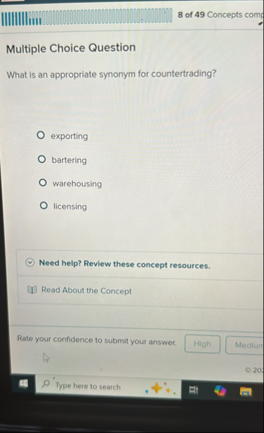 Solved ||||||||r.8 ﻿of 49 ﻿Concepts compMultiple Choice | Chegg.com