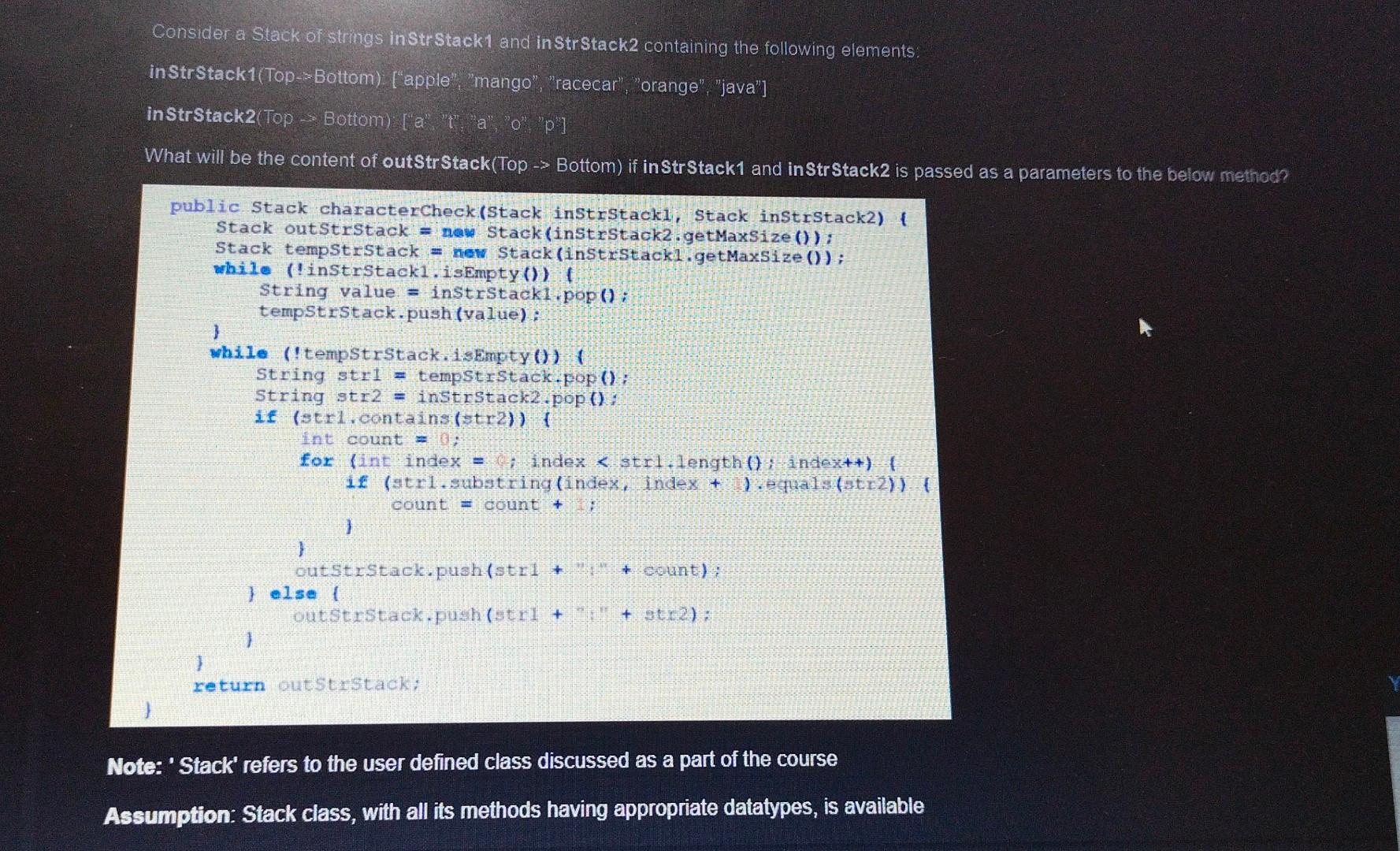Solved Consider a Stack of strings in StrStack1 and in Str | Chegg.com