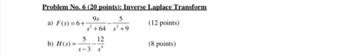 Solved Problem No, 6 (20 points): Inverse Laplace Transform | Chegg.com