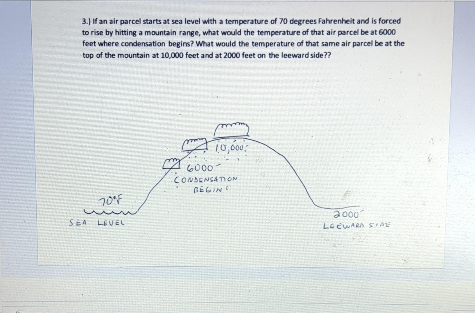 Solved 3.) If an air parcel starts at sea level with a | Chegg.com