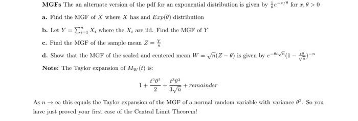 Solved MGFs The an alternate version of the pdf for an | Chegg.com