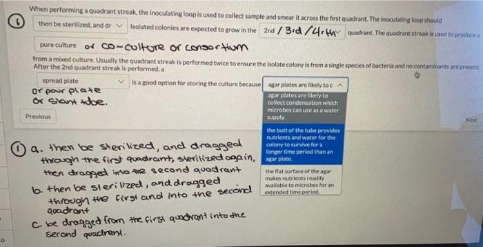 Solved When performing a quadrant streak, the inoculating | Chegg.com