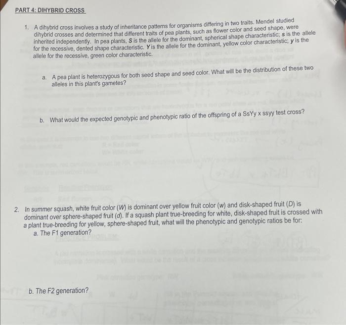 Solved 1. A dihybrid cross involves a study of inheritance | Chegg.com