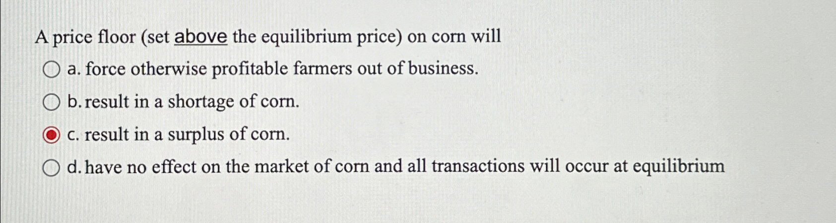 Solved A price floor (set above the equilibrium price) ﻿on | Chegg.com