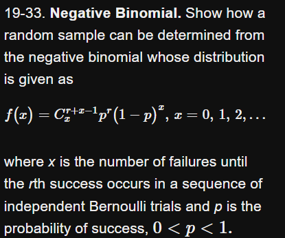 Solved 19-33. ﻿Negative Binomial. Show how arandom sample | Chegg.com