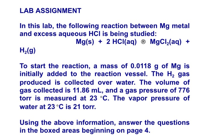 Solved LAB ASSIGNMENT In this lab, the following reaction | Chegg.com