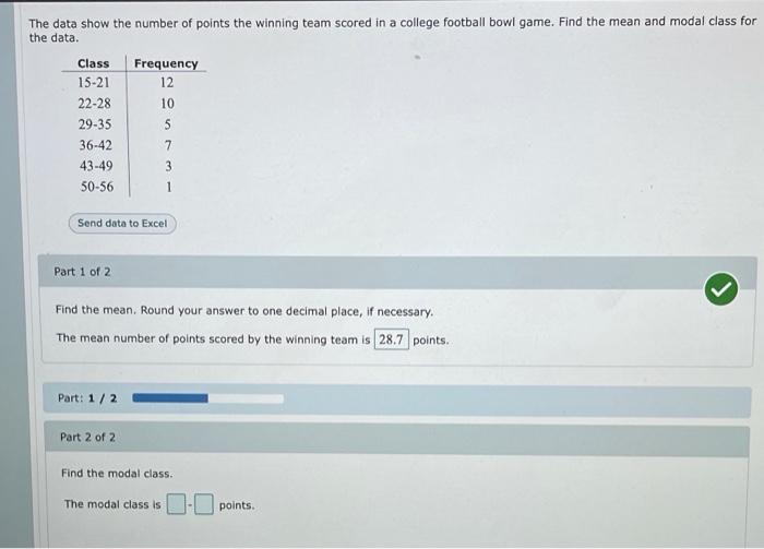 Solved The data show the number of points the winning team | Chegg.com