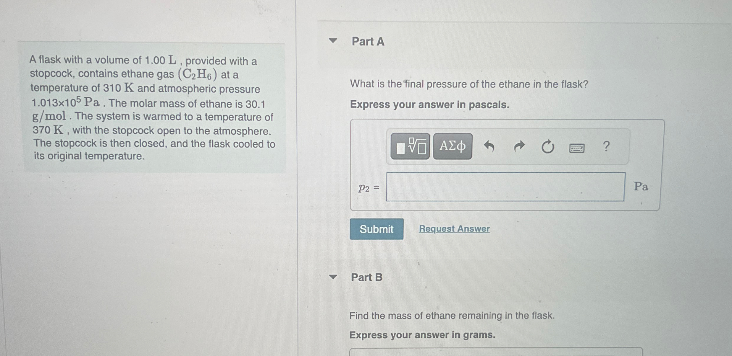 Solved A flask with a volume of 1.00L, ﻿provided with a | Chegg.com