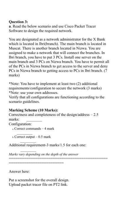 Question 3: a. Read the below scenario and use Cisco | Chegg.com