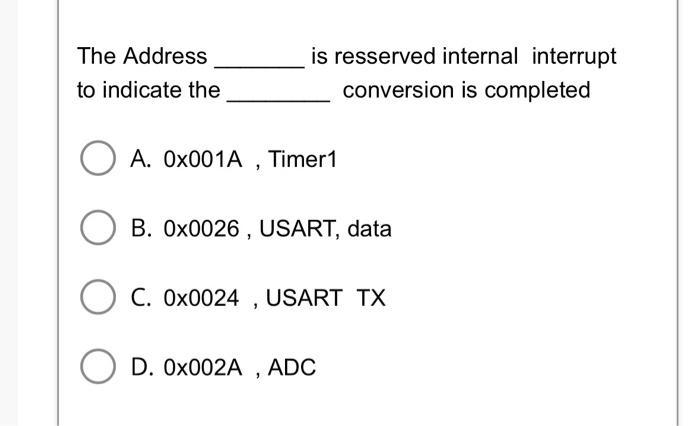 Solved The Address is resserved internal interrupt to | Chegg.com