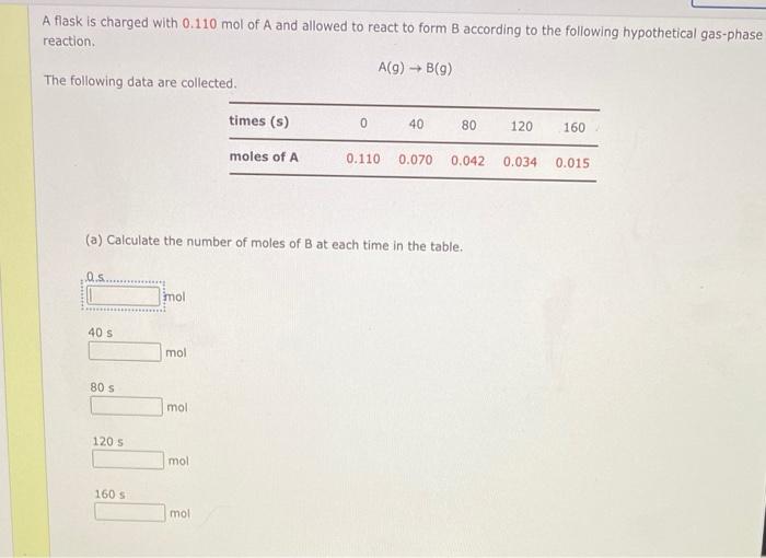 Solved A flask is charged with 0.110 mol of A and allowed to | Chegg.com