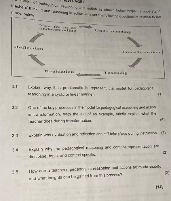 PAGE) of pedagogical reasoning and action as shown | Chegg.com