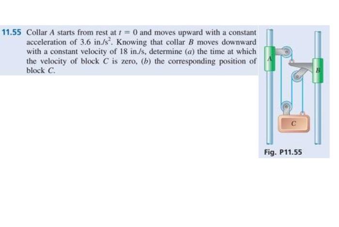 Solved 1.55 Collar A starts from rest at t=0 and moves | Chegg.com