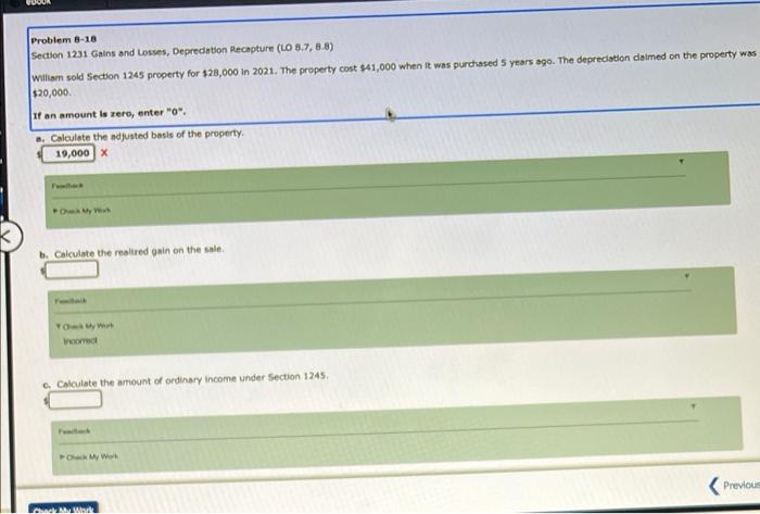 Solved Problem 8-18 Section 1231 Gains and losses, | Chegg.com
