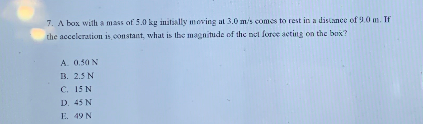 Solved A box with a mass of 5.0kg ﻿initially moving at 3.0ms | Chegg.com