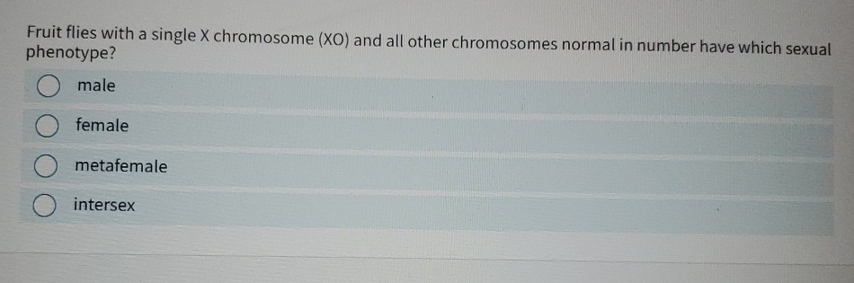 Solved Fruit flies with a single x ﻿chromosome (xO) ﻿and all | Chegg.com