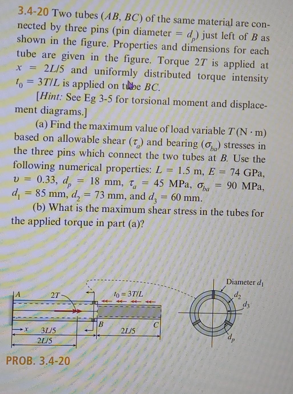 Solved 3.4-20 Two tubes (AB,BC) of the same material are | Chegg.com