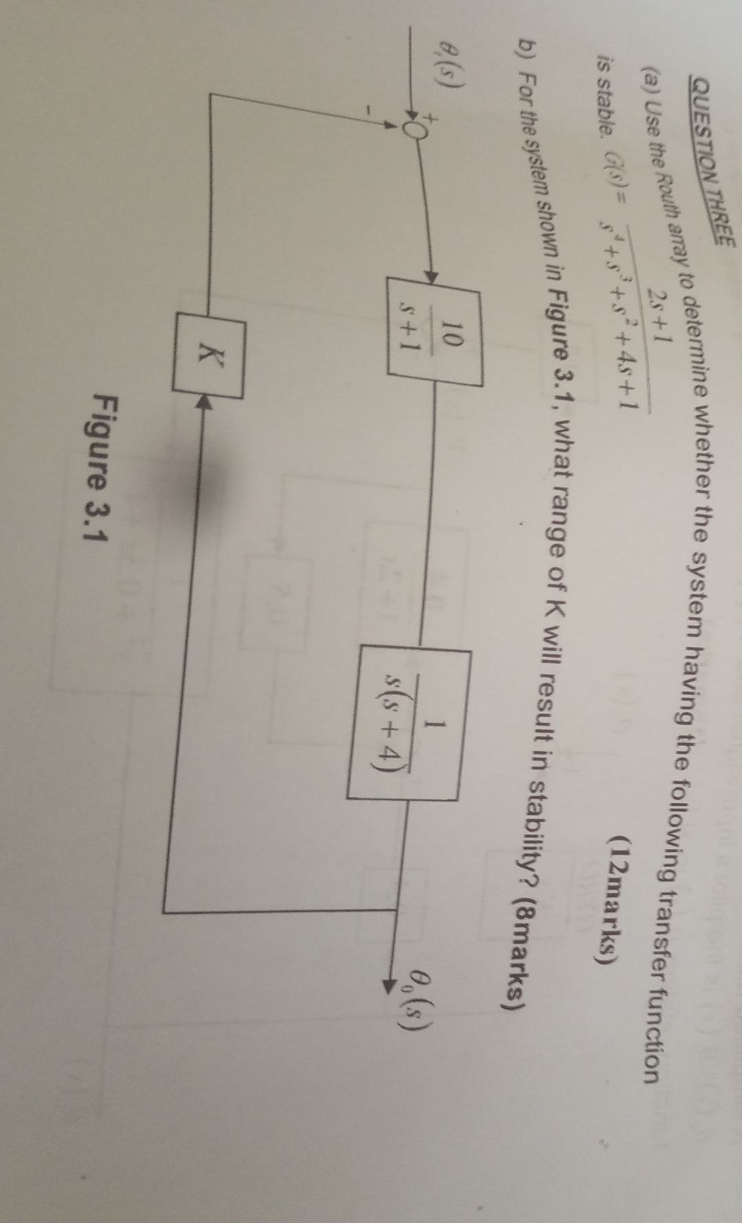 Solved QUESTION THREE(a) ﻿Use the Routh array to determine | Chegg.com
