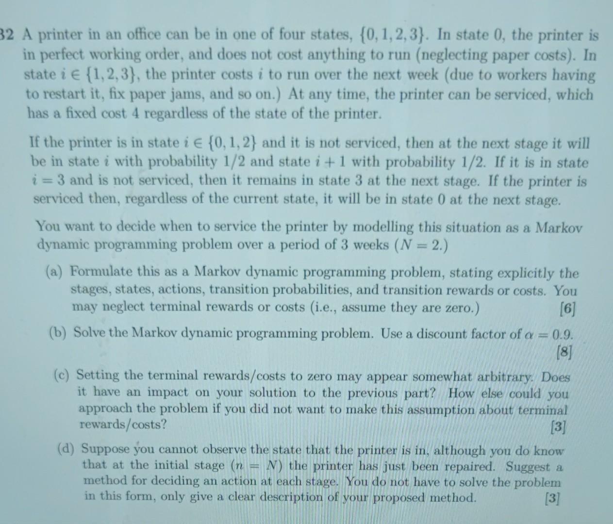Solved A printer in an office can be in one of four states, | Chegg.com