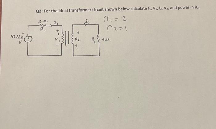 Solved Q2: For the ideal transformer circuit shown below | Chegg.com
