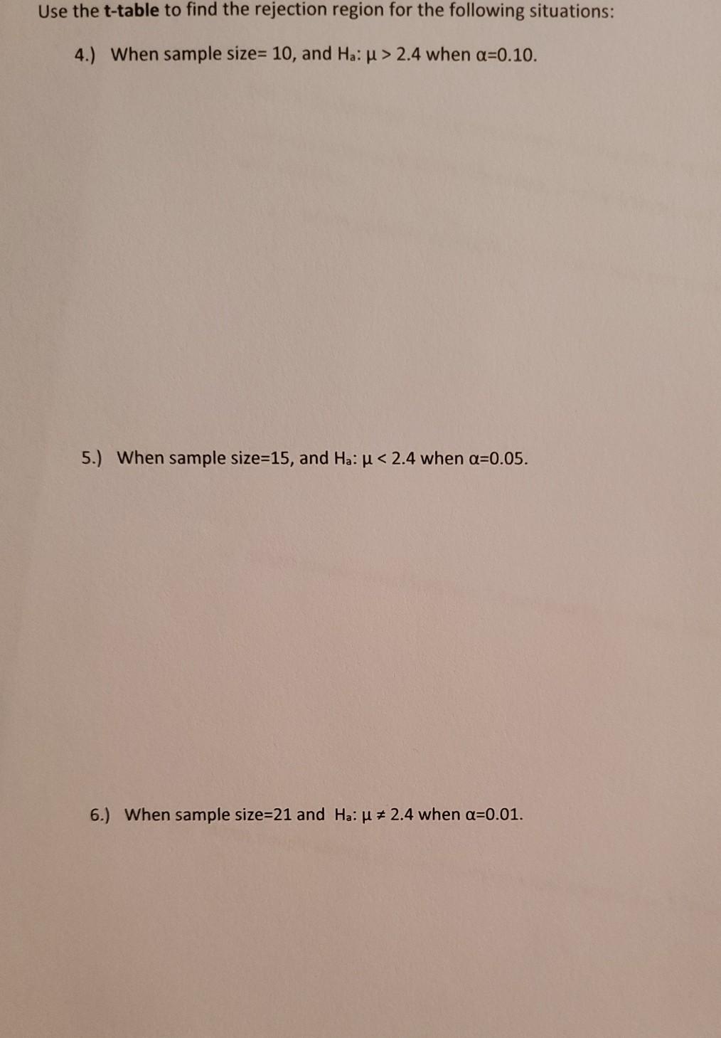 Solved Use the t-table to find the rejection region for the | Chegg.com