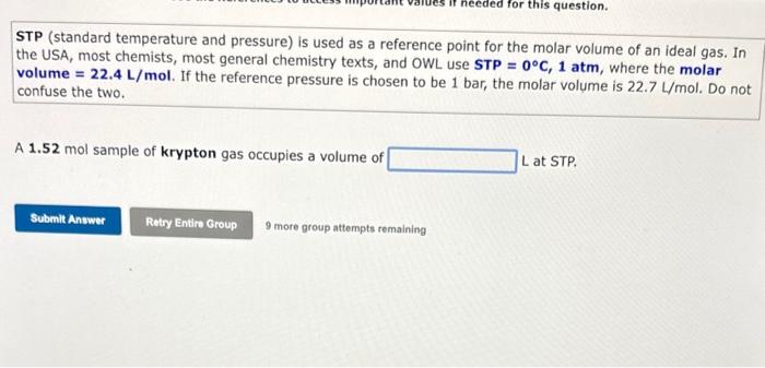 Solved STP (standard temperature and pressure) is used as a | Chegg.com