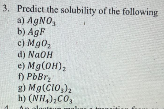 Solved 3. Predict the solubility of the following a) AgNO3 | Chegg.com