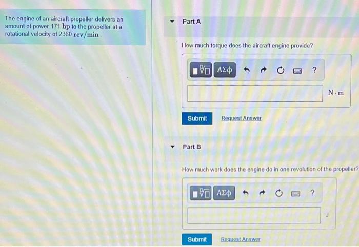 Solved Part A The engine of an aircraft propeller delivers | Chegg.com