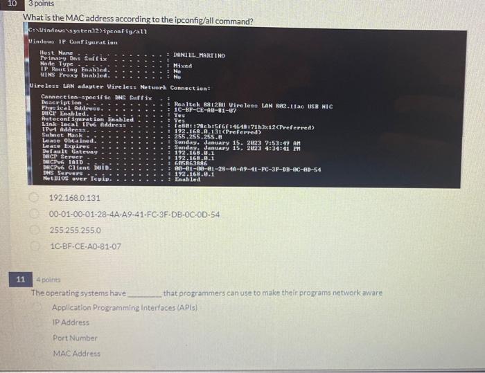 Solved What is the MAC address according to the ipconfig/all | Chegg.com