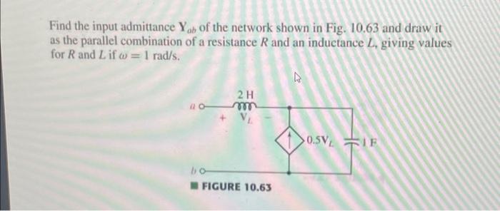 Solved Find the input admittance Yab of the network shown in | Chegg.com
