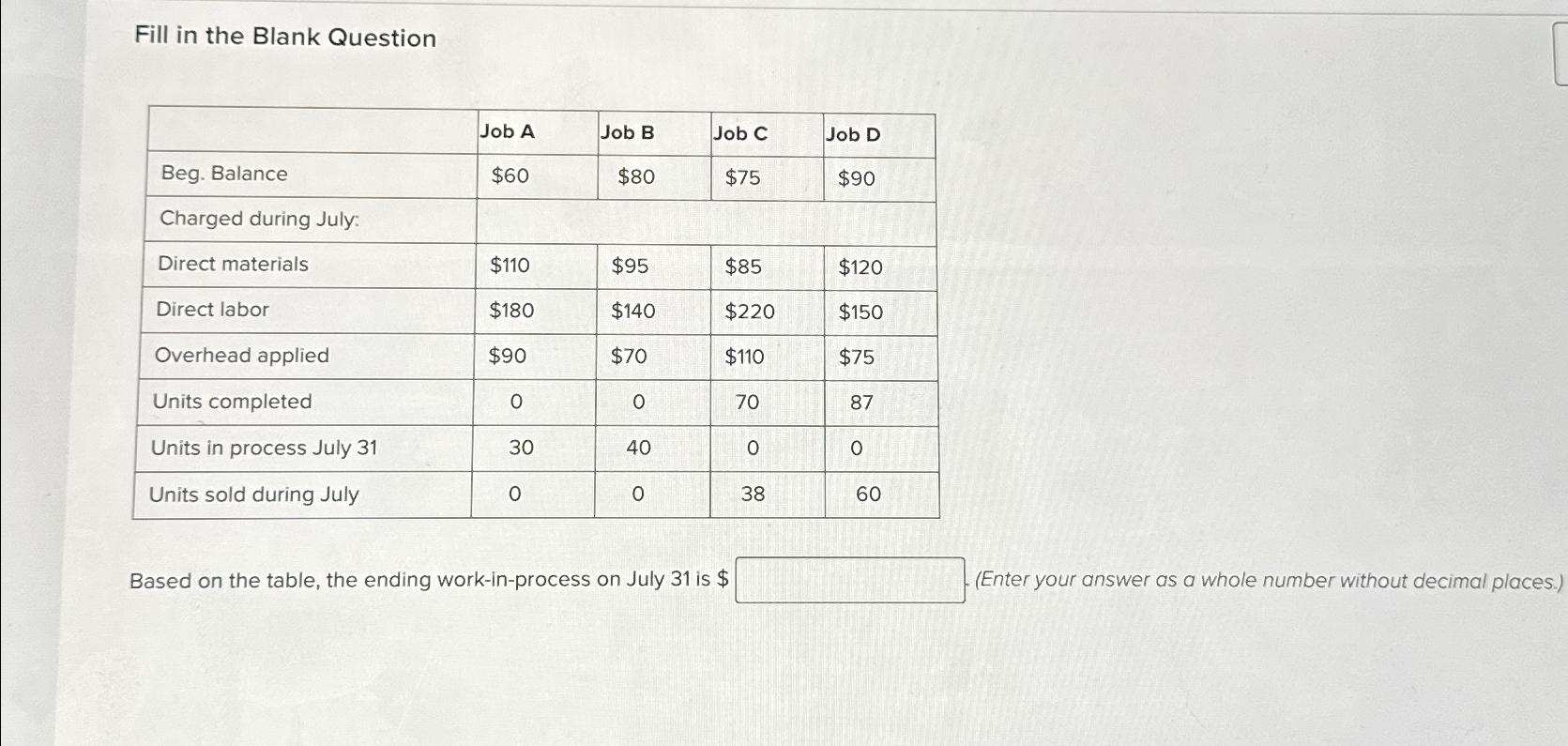Solved Fill in the Blank Question\table[[,Job A,Job B,Job | Chegg.com