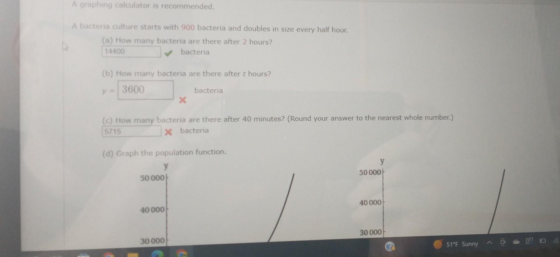 Solved A graphing calculator is recommended. A bacteria | Chegg.com