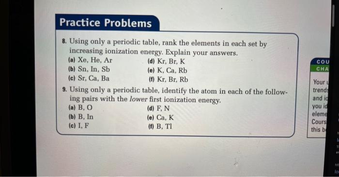 Solved Practice Problems 8. Using only a periodic table, | Chegg.com