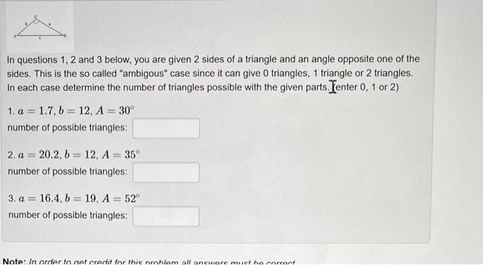 Solved In questions 1, 2 and 3 below, you are given 2 sides | Chegg.com