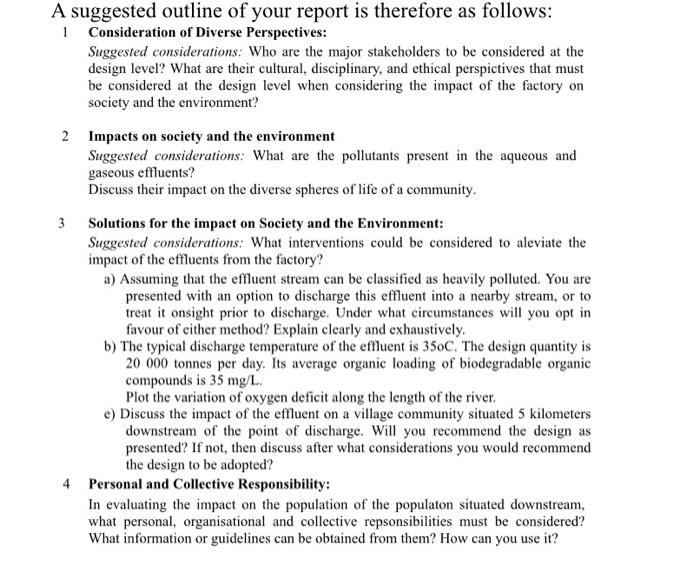 Solved A suggested outline of your report is therefore as | Chegg.com