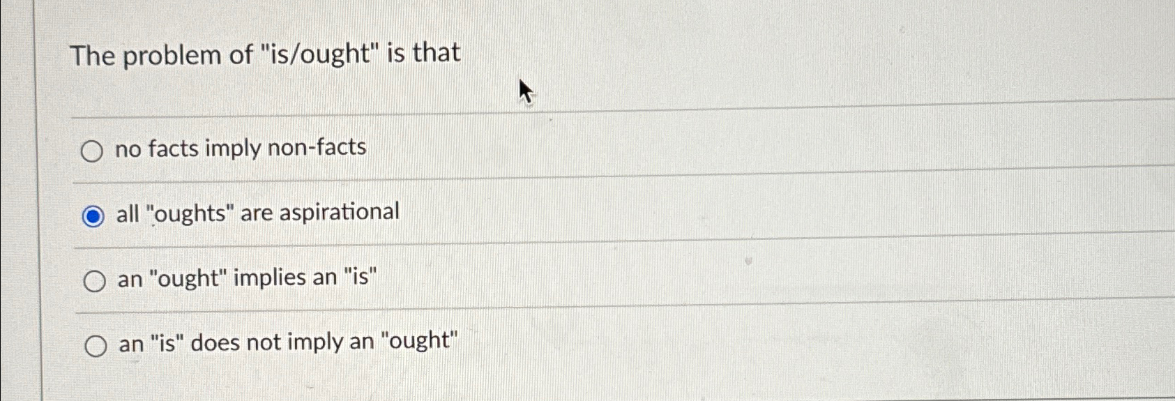 Solved The problem of "is/ought" ﻿is thatno facts imply | Chegg.com