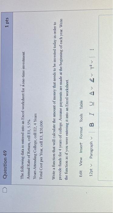 Solved The following data is entered into an Excel worksheet | Chegg.com
