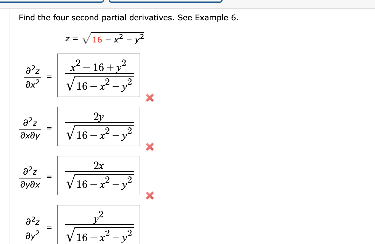 Find the four second partial derivatives. See Example | Chegg.com