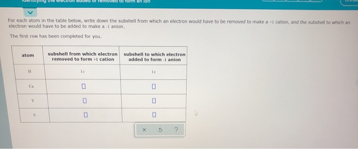 Solved COM For each atom in the table below, write down the | Chegg.com