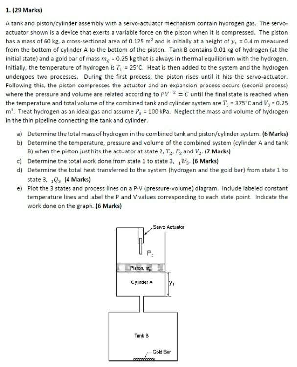 Solved 1. (29 Marks) A tank and piston/cylinder assembly | Chegg.com