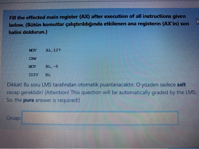 Solved Fill the effected main register (AX) after execution | Chegg.com