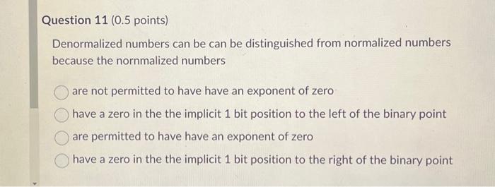 Solved Denormalized numbers can be can be distinguished from | Chegg.com
