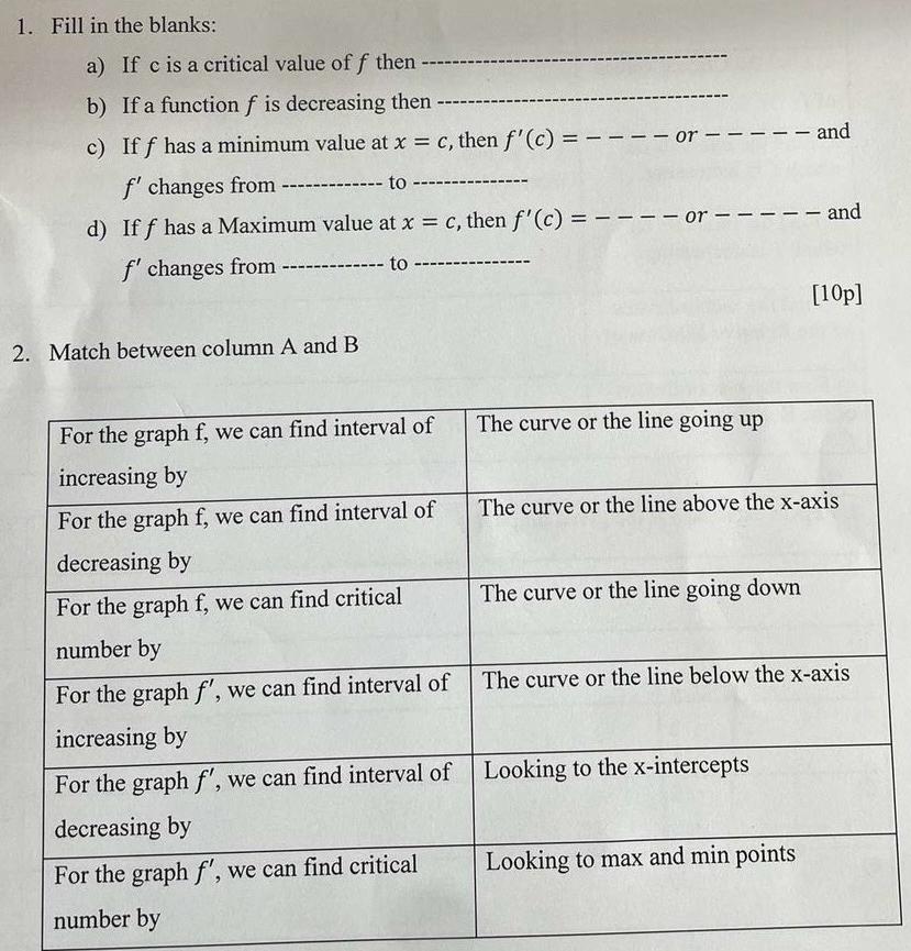 Solved Fill in the blanks:a) ﻿If c ﻿is a critical value of f | Chegg.com
