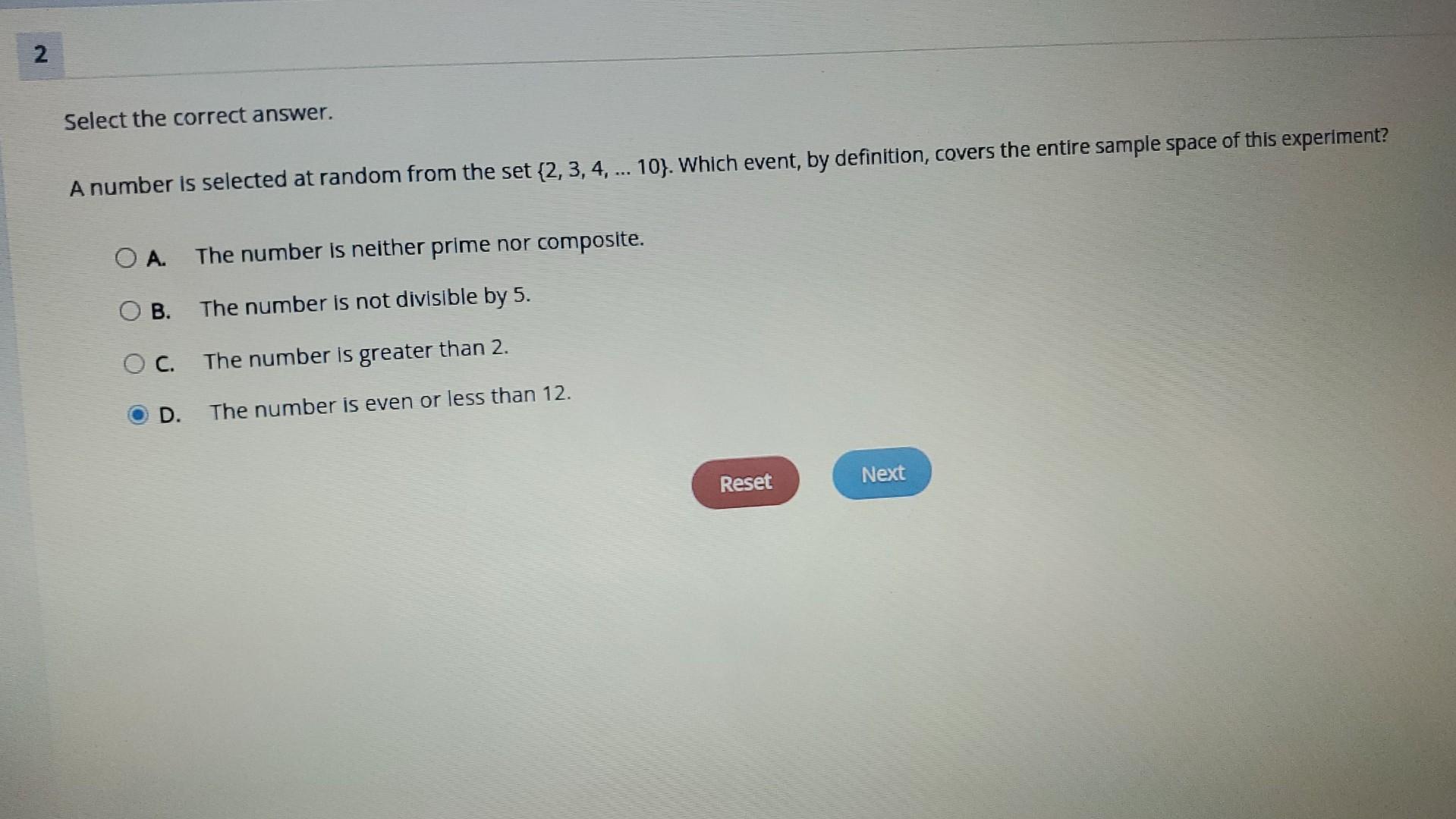Solved Select the correct answer. A number is selected at | Chegg.com