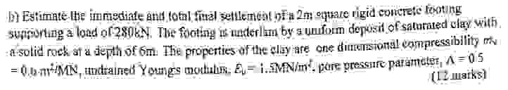 Solved Estimate the immediate and total final settlement of | Chegg.com