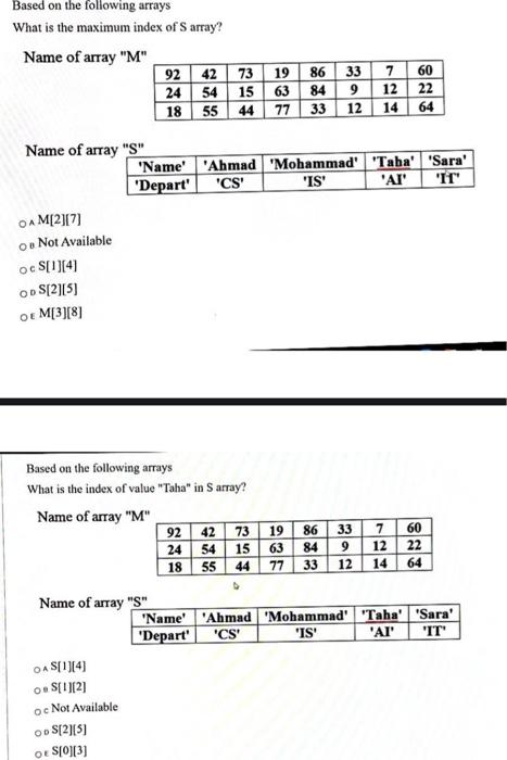 Solved Based on the following arrays What is the maximum | Chegg.com