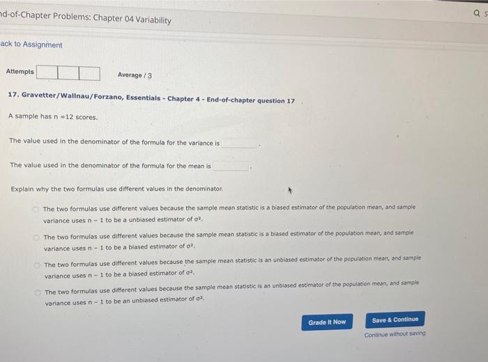 Solved Gravetter/Wallnau/Forzano, Essentials - Chapter 4 - | Chegg.com