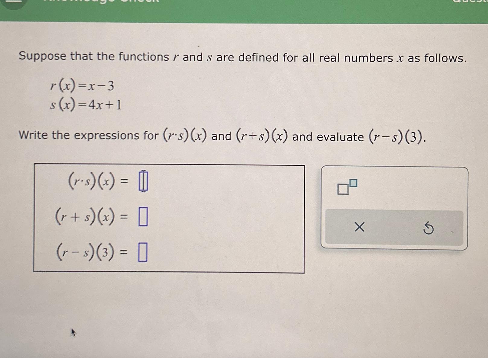 Solved Suppose that the functions r ﻿and s ﻿are defined for | Chegg.com